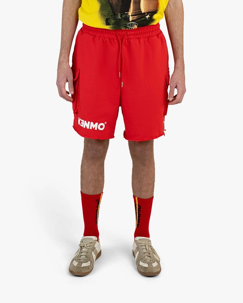 Red Cargo Shorts | Large Side Pocket With Kenmo Logo - Kenmo®