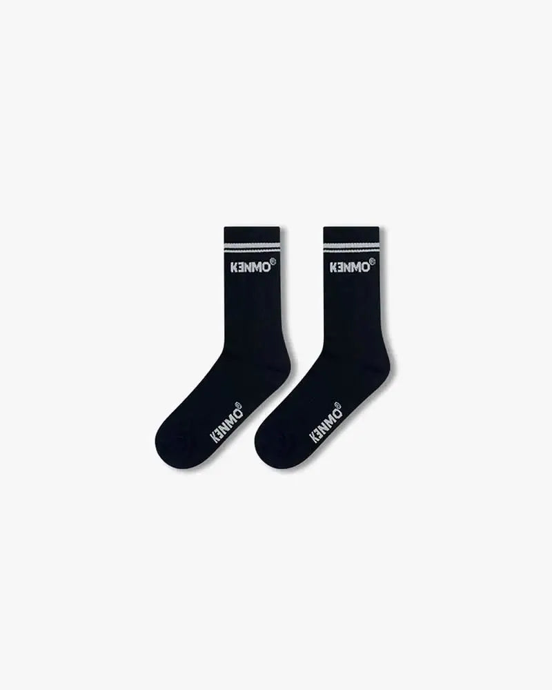 Black Signature Socks Two-Line Cuff with Kenmo Logo- Kenmo®